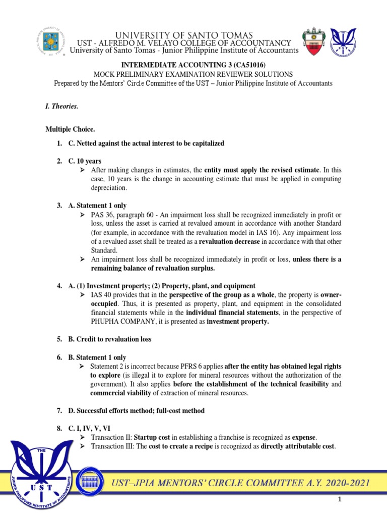 Solution - (Ust-Jpia) Ca51016 Ia3 Mock Preliminary Examination Reviewer ...