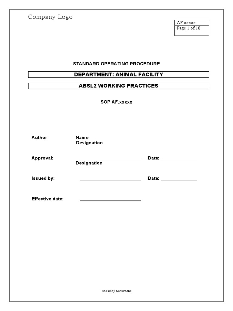 Company Logo: Department: Animal Facility Absl2 Working Practices ...