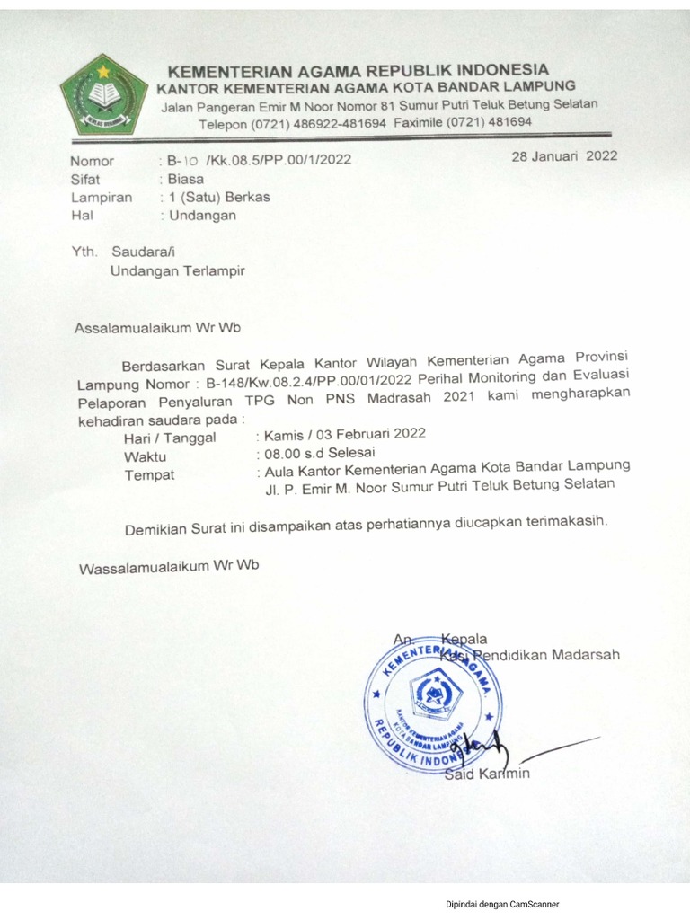 Undangan Monev TPG Non PNS 2021 | PDF