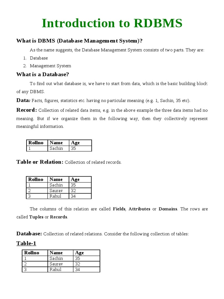 Introduction To RDBMS | Download Free PDF | Relational Database ...