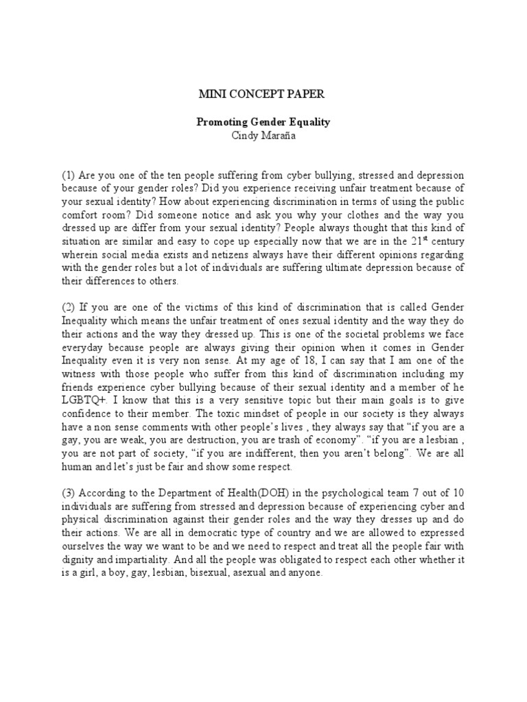 Mini Concept Paper: Promoting Gender Equality | PDF | Cuba | Gender