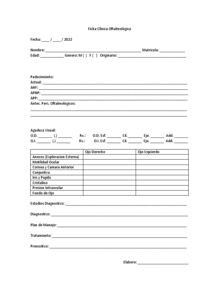 Ficha Clínica Oftalmológica | PDF
