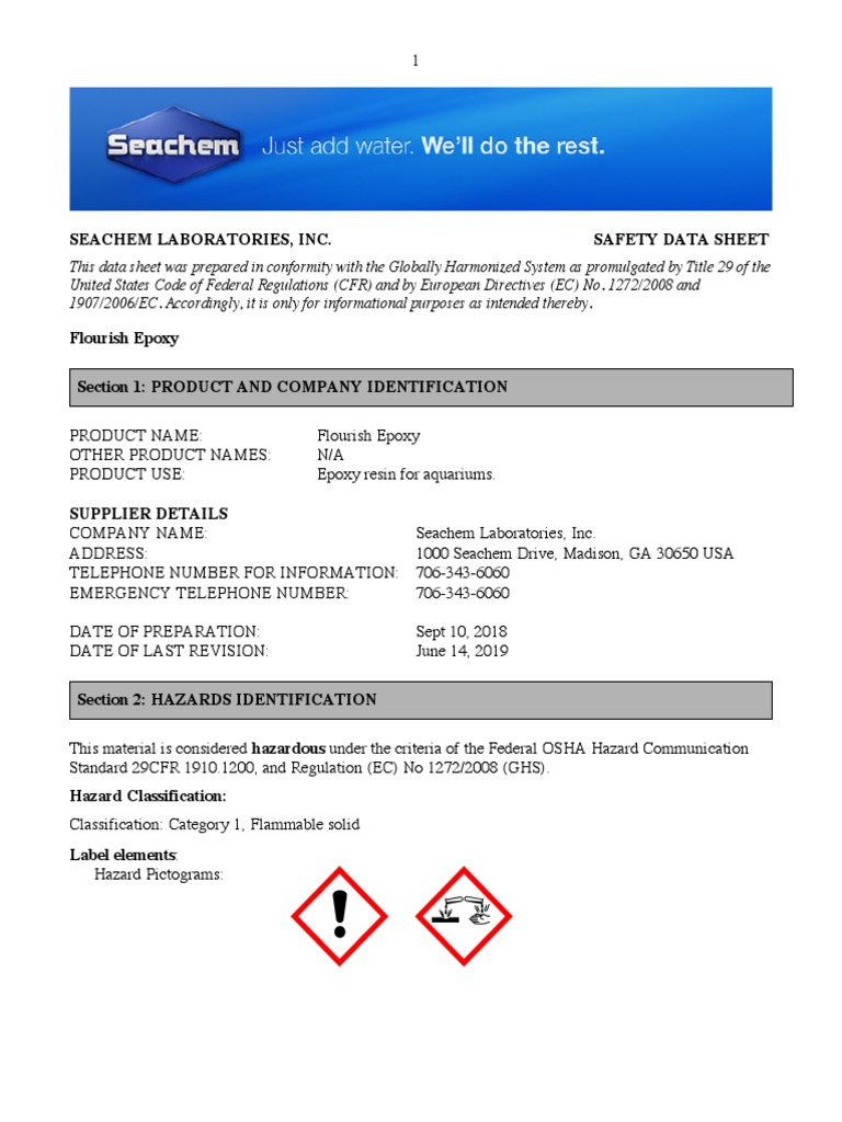 Seachem Laboratories, Inc. Safety Data Sheet | PDF | Occupational ...