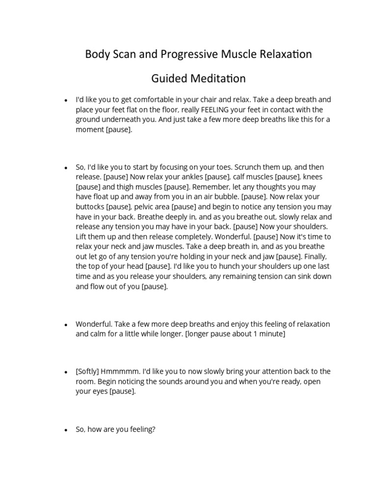 Body Scan and Progressive Muscle Relaxation Guided Meditation | PDF