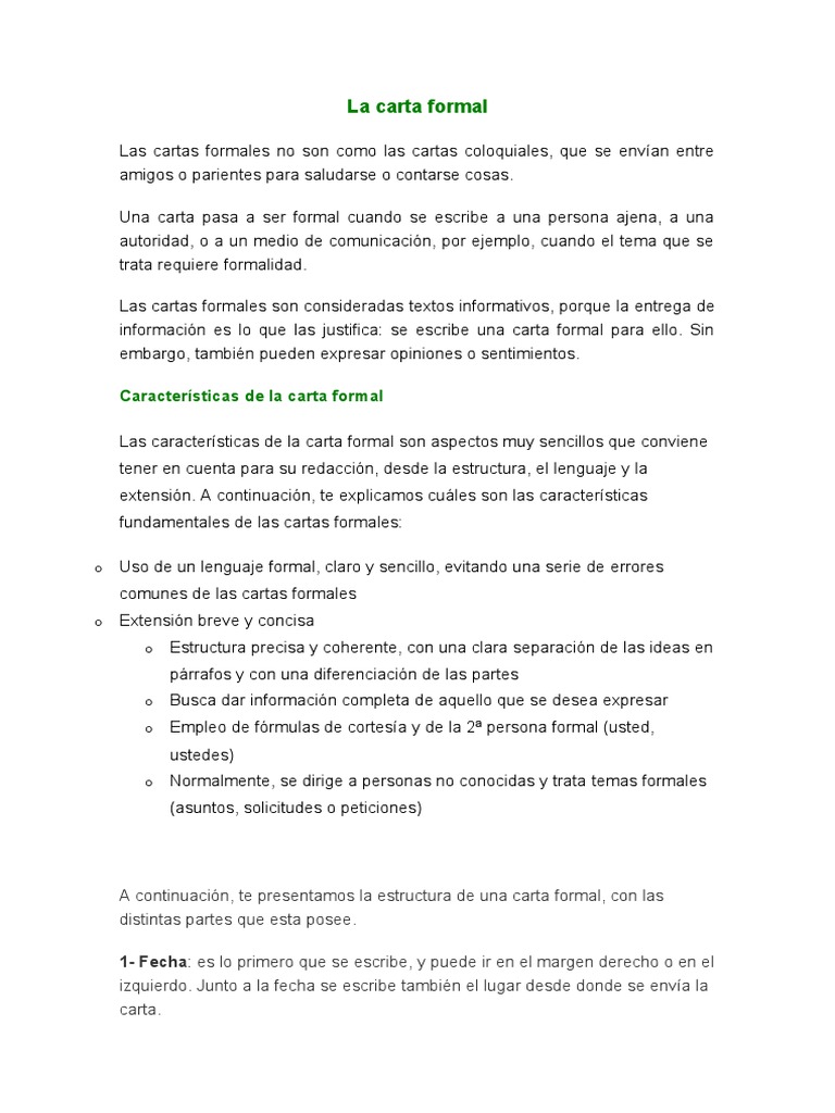 Estructura y características de la carta formal | PDF | Información