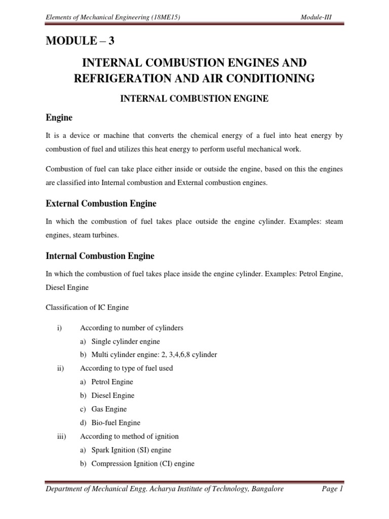 Module - 3 Internal Combustion Engines and Refrigeration and Air Conditioning | PDF | Internal ...