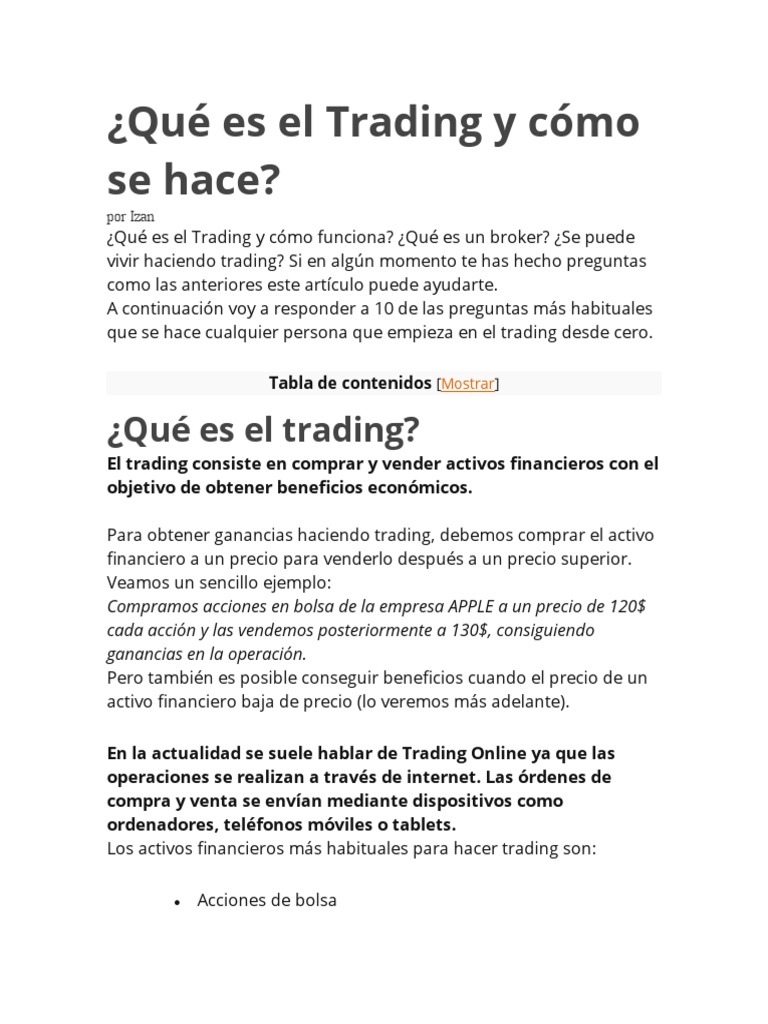 Qué Es El Trading y Cómo Se Hace | PDF | Comerciante (Finanzas) | Mercado de divisas