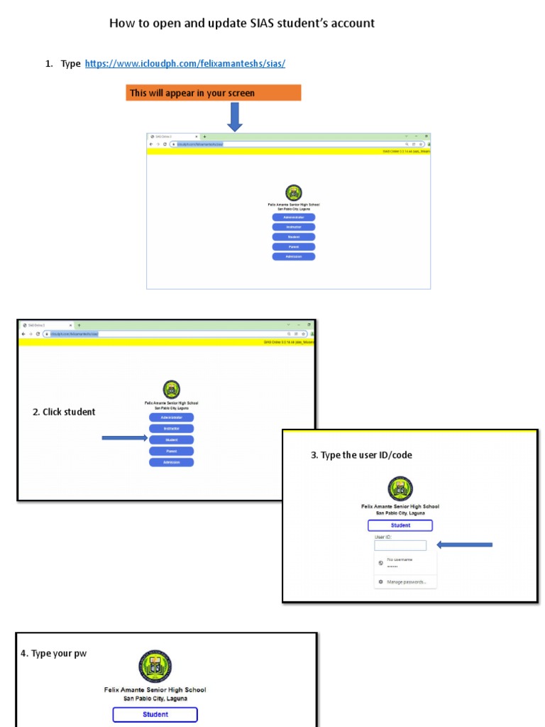 How To Open and Update SIAS Student's Account: 1. Type This Will Appear ...