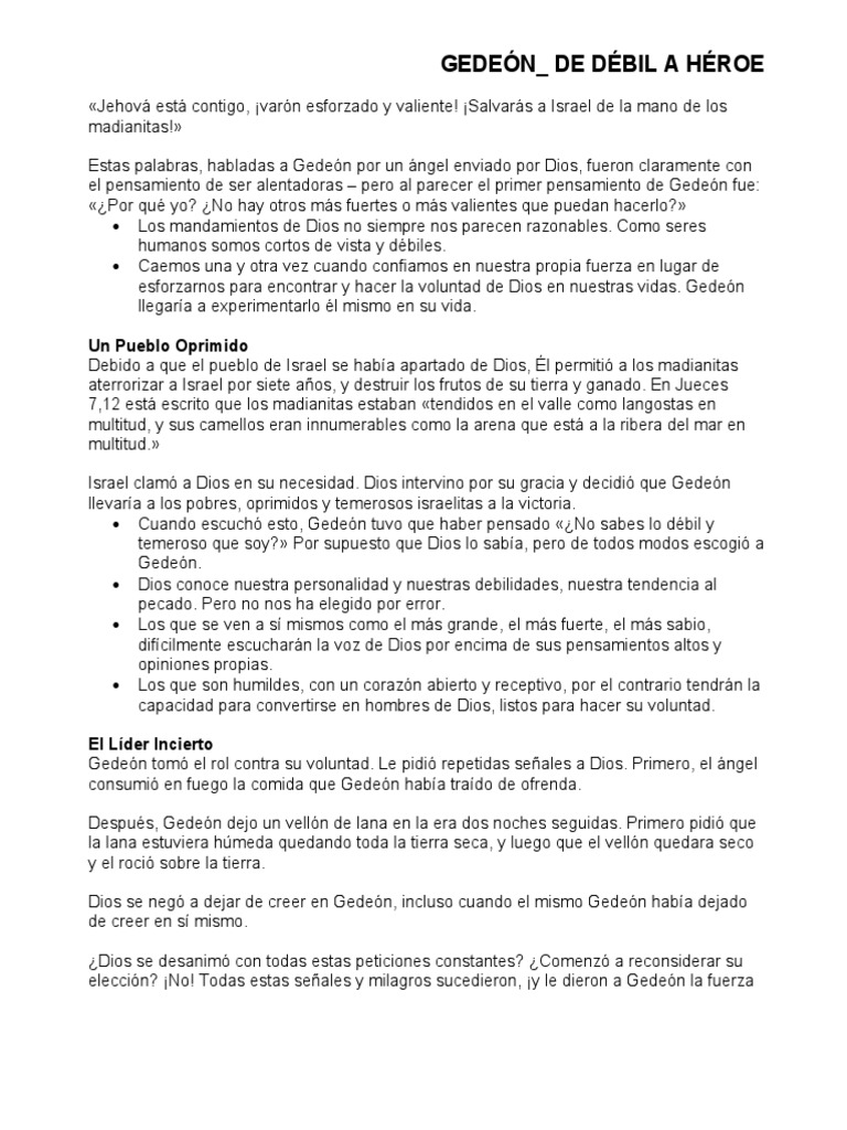 De débil a héroe: La transformación de Gedeón | PDF | Dios