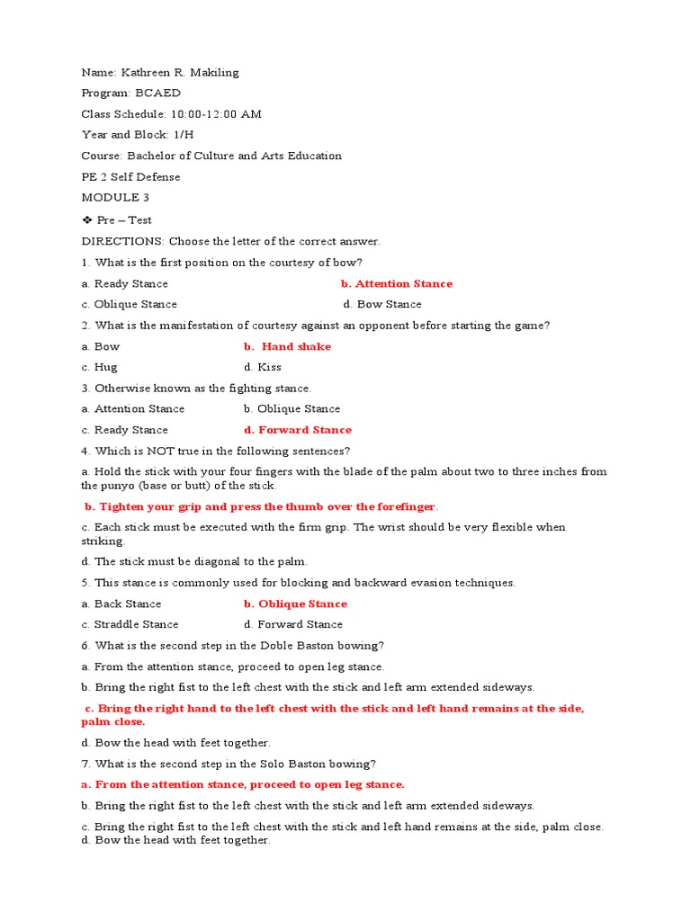 PE2 Self Defense MODULE 3 | PDF | Foot | Hand