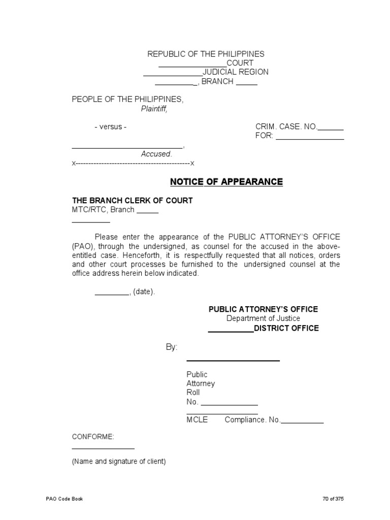 Notice of Appearance Template Philippines | PDF