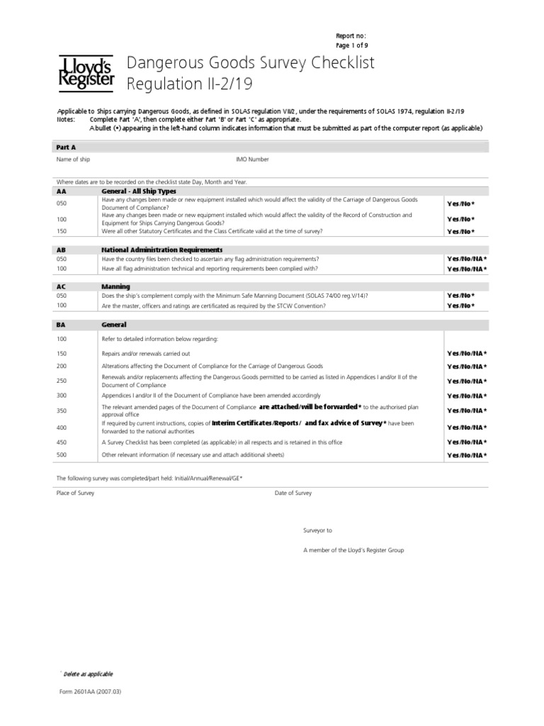 DG's Survey Checklist | PDF | Dangerous Goods | Pump