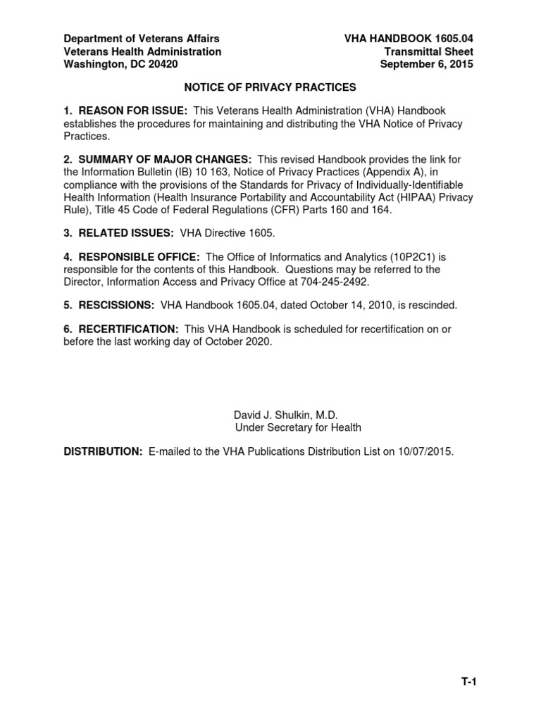 VHA Handbook 1605.04: Privacy Practices | PDF | Veterans Health ...