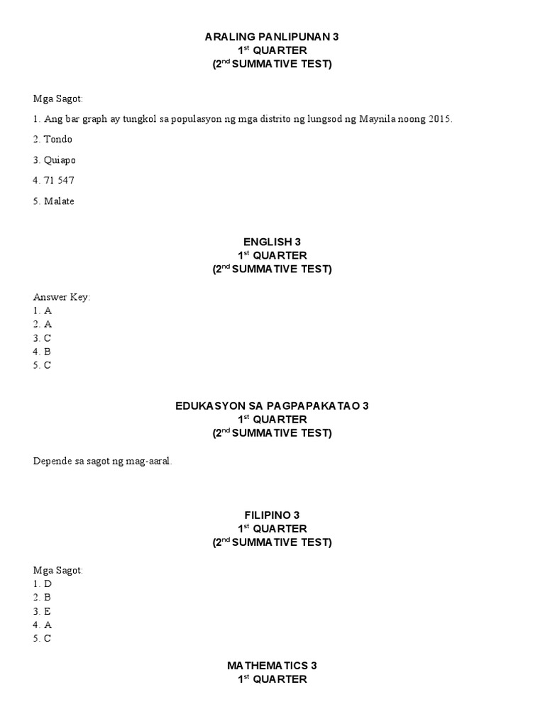 2nd Sum. Answer Key | PDF