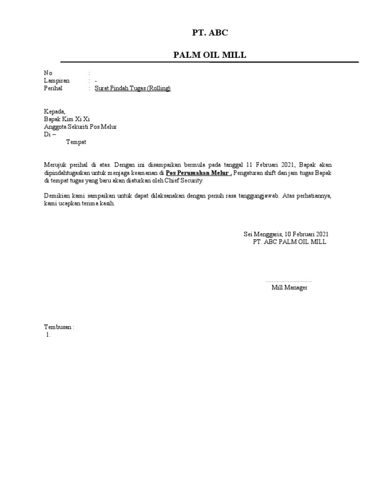 Surat Rolling Kerja | PDF
