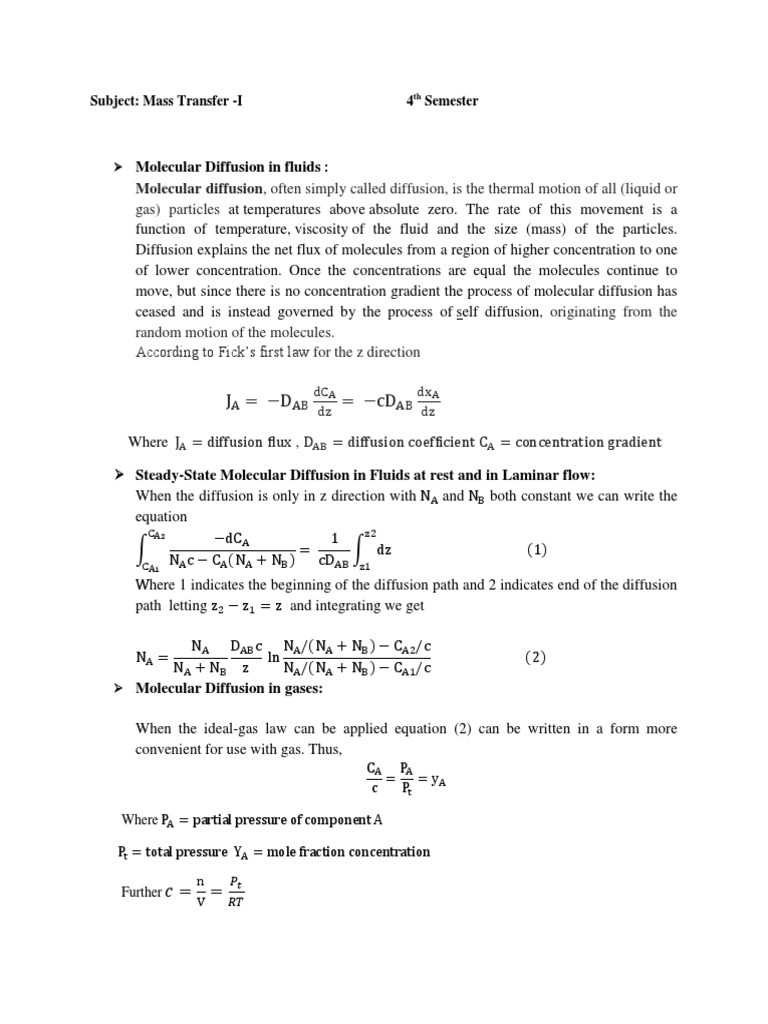 Molecular Diffusion in Fluids | PDF | Diffusion | Gases