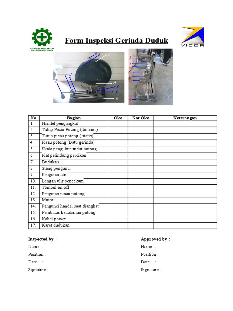 Form Inspeksi Gerinda Duduk | PDF