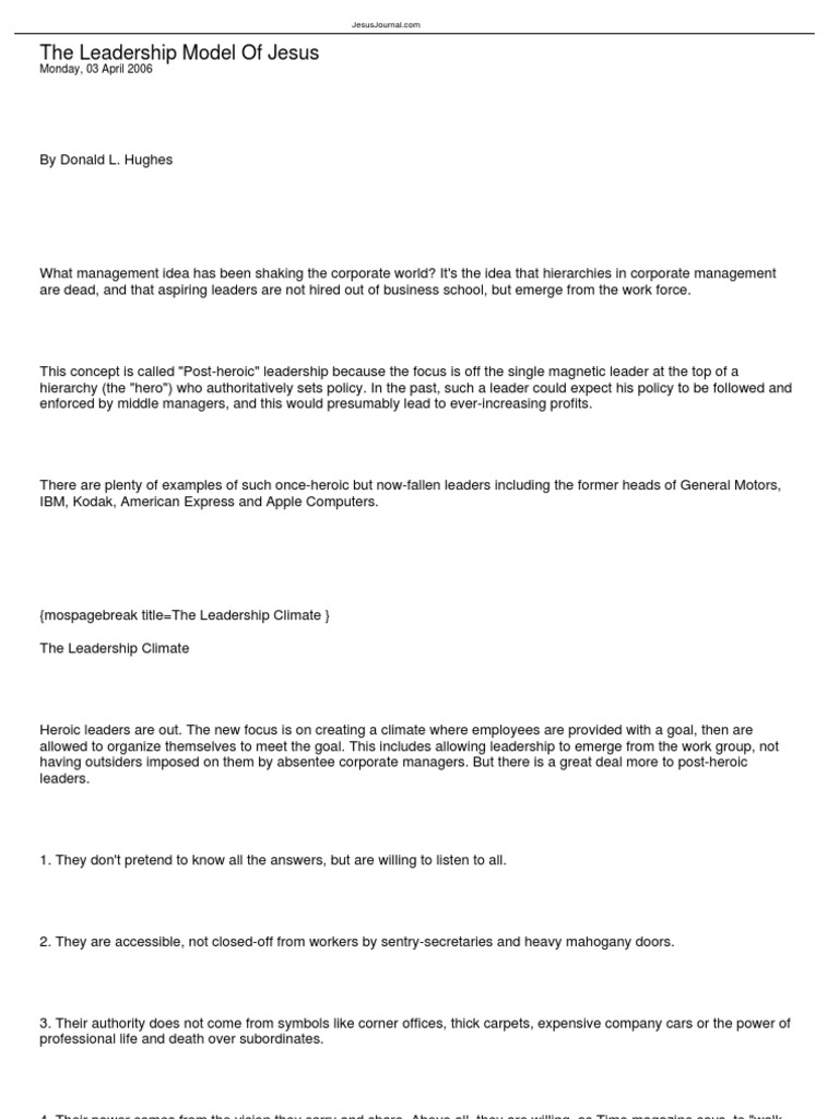 Jesus' Leadership vs. Corporate Model | PDF | Humility | Leadership