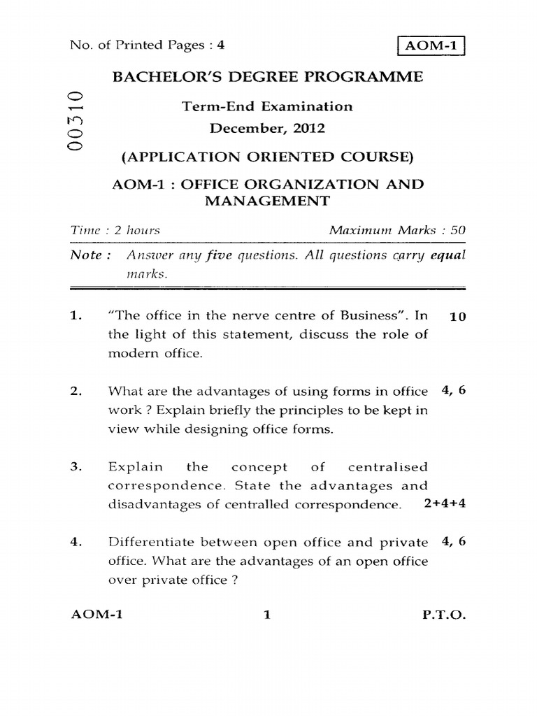 Bachelor'S Degree Programme Term-End Examination December, 2012 ...