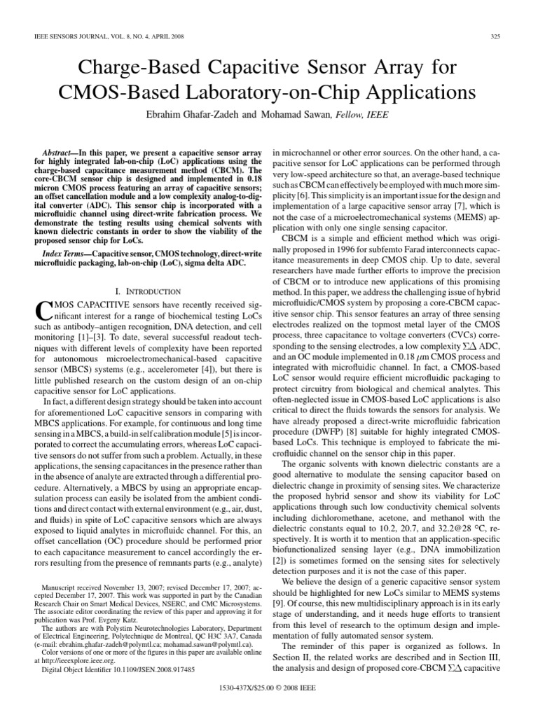 Charge-Based Capacitive Sensor Array For CMOS-Based Laboratory-on-Chip Applications | PDF ...