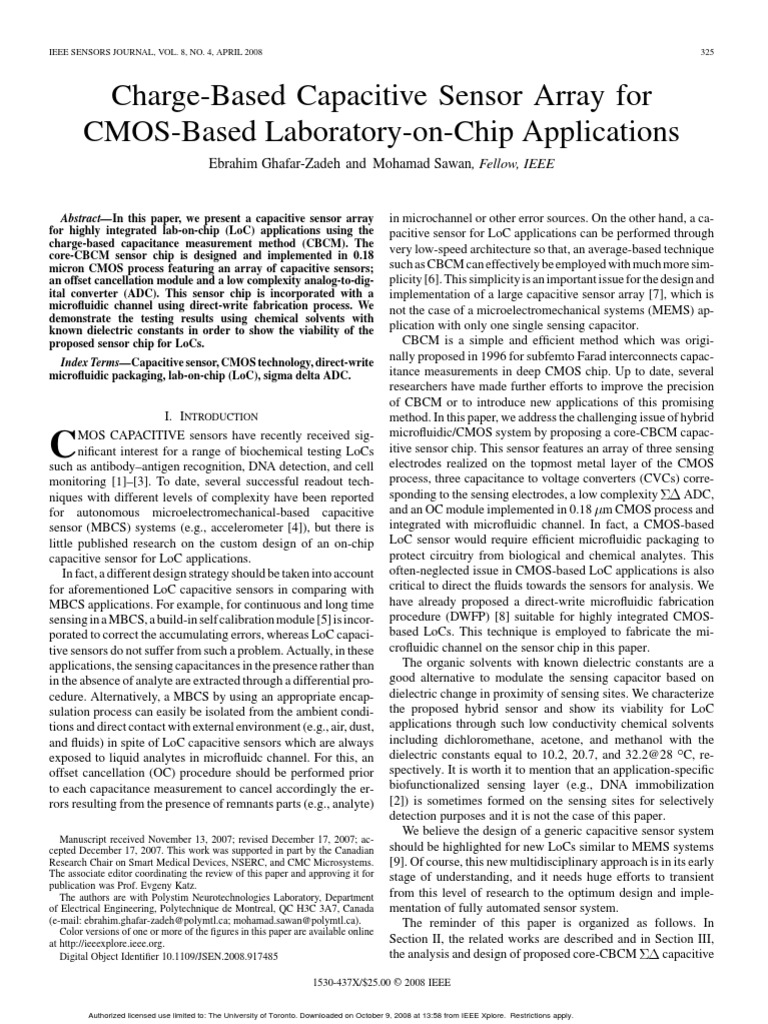 Charge-Based Capacitive Sensor Array For CMOS-Based Laboratory-on-Chip Applications | PDF ...