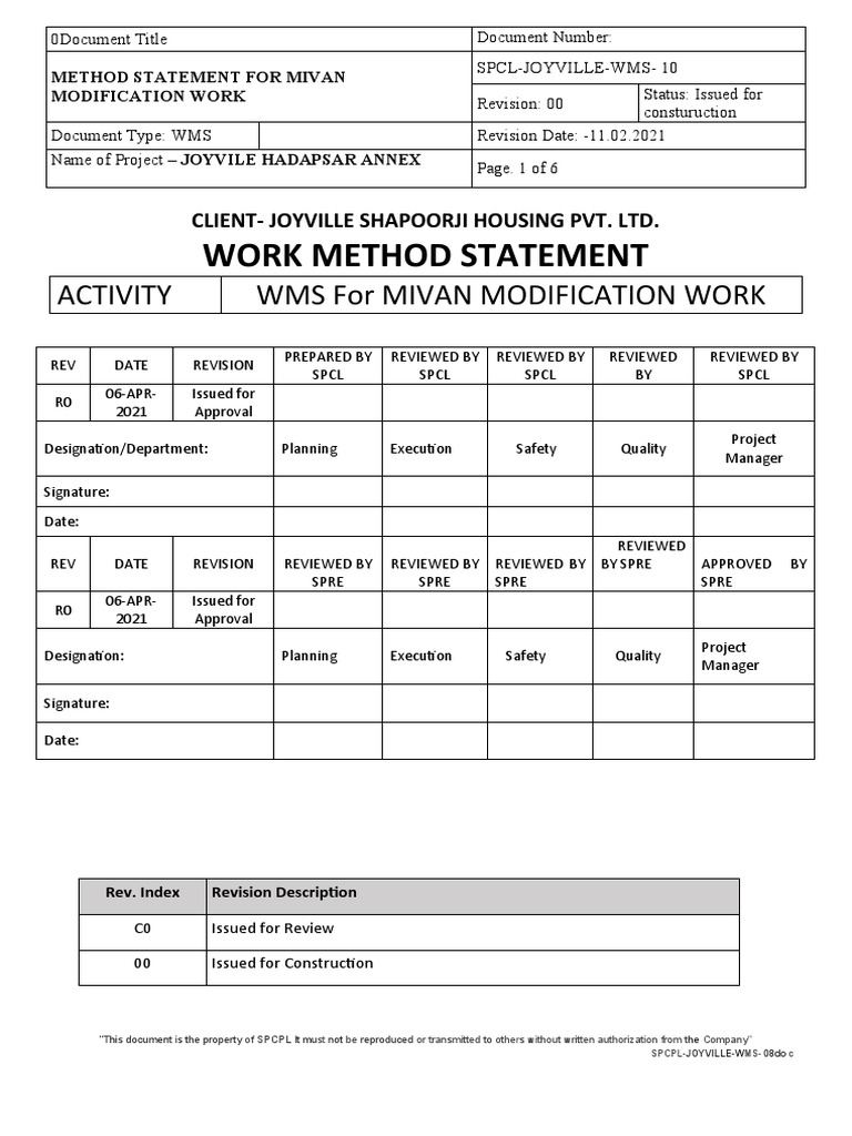 Work Method Statement: Activity Wms For Mivan Modification Work | PDF | Welding | Construction