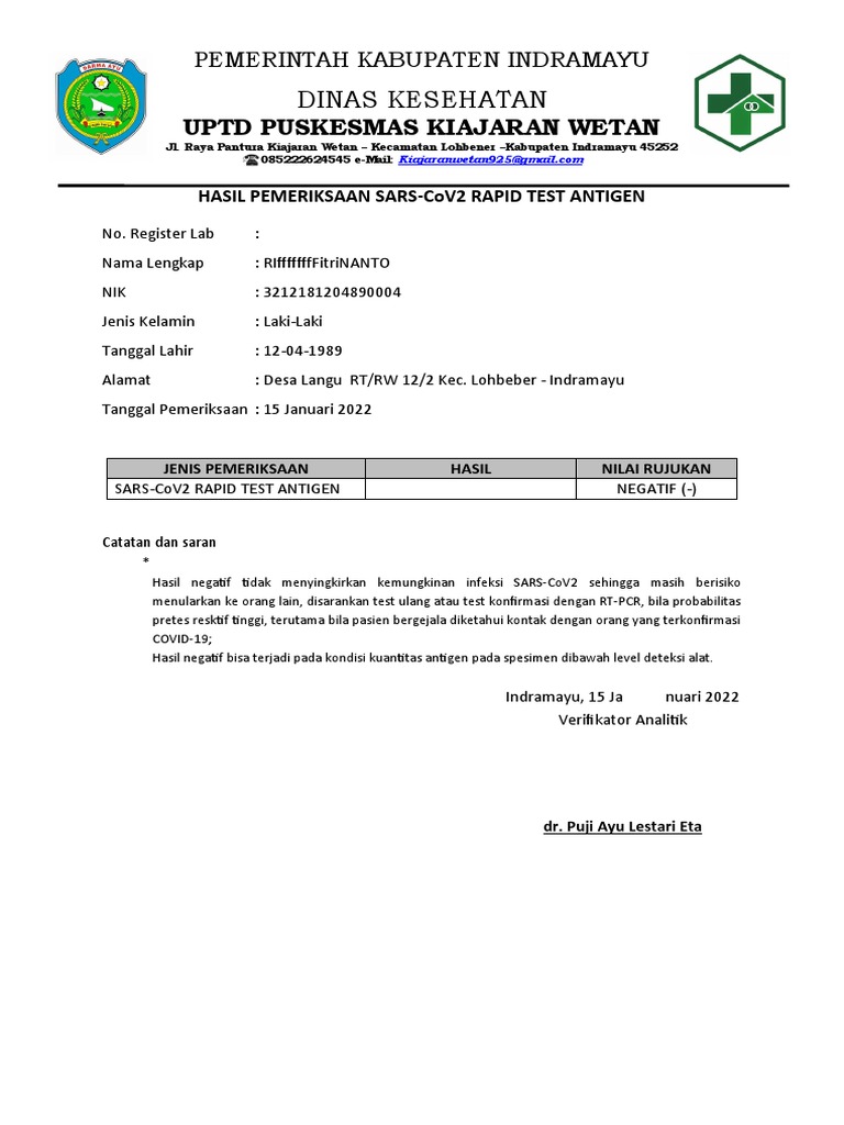 Hasil Rapid Test Antigen COVID-19 Indramayu | PDF