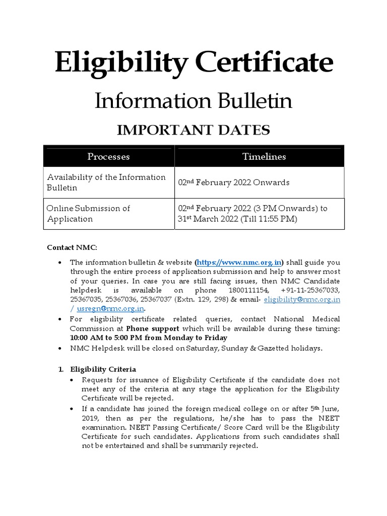 Eligibility Certificate: Information Bulletin | PDF | Identity Document