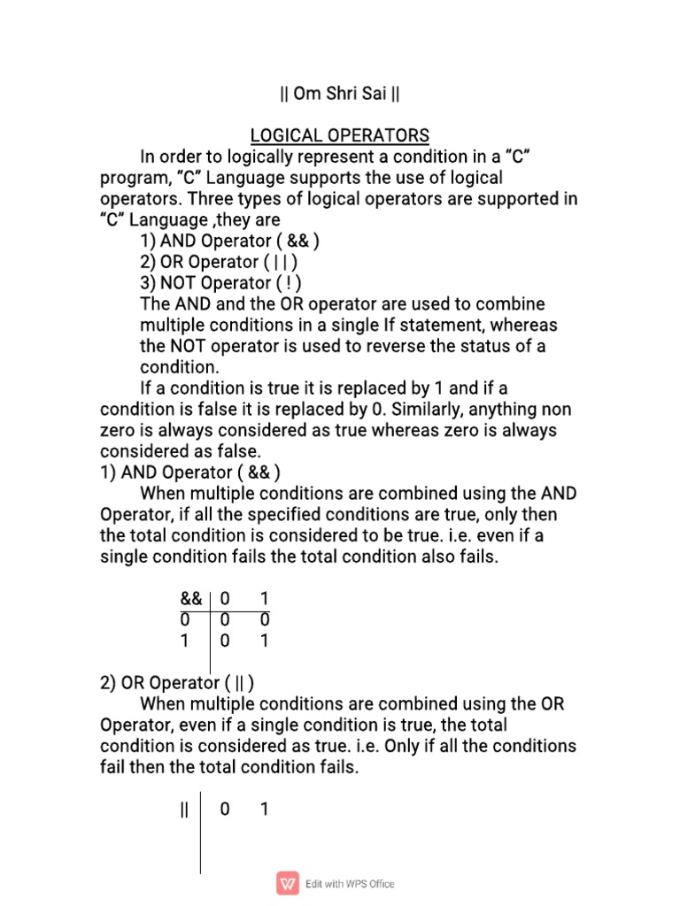 Describe Logical Operators