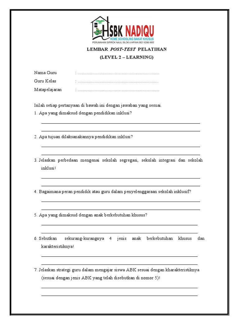 Evaluasi dan Post-Test Pelatihan Inklusi | PDF