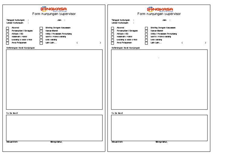 Form Kunjungan Kerja Supervisor | PDF