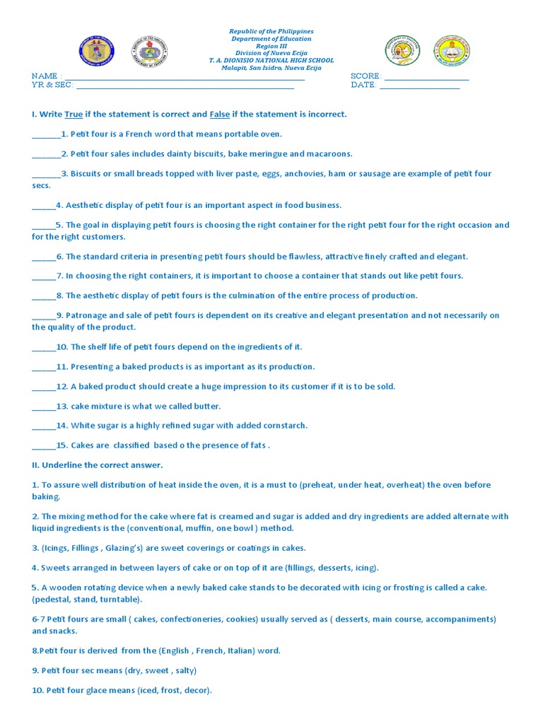 2nd Periodical Test in Bread and Pastry | PDF | Cakes | Desserts