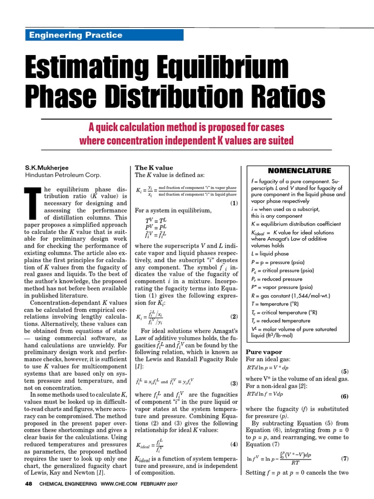 Estimating Equilibrium Phase Distribution Ratios | PDF | Nature ...