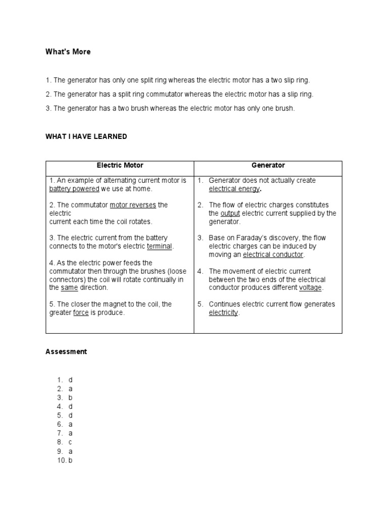 Module 6 Science Answer | PDF | Electric Motor | Electric Generator