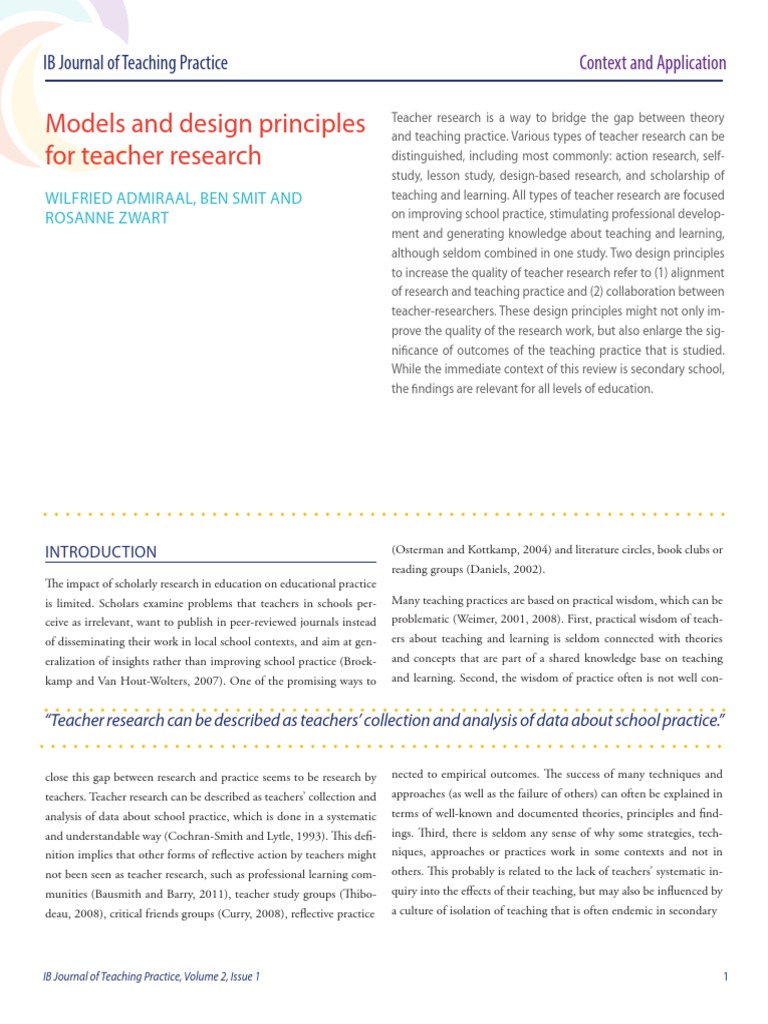 Models and Design Principles For Teacher Research: IB Journal of ...