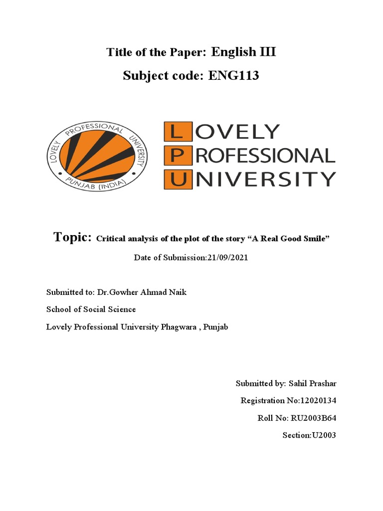 English III Subject Code: ENG113: Title of The Paper | PDF