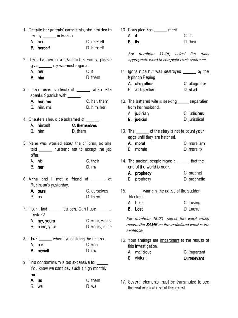 (Answer) English LET Questions | PDF | Water | Learning