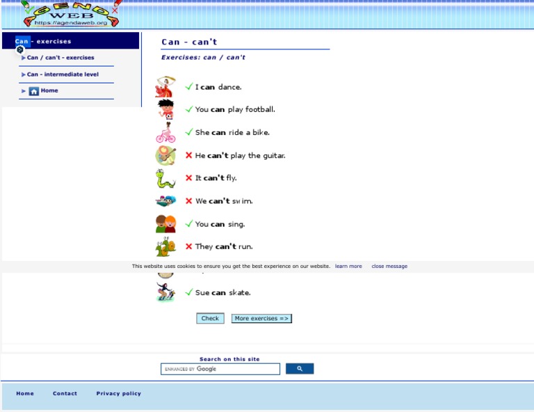 Can/Can't Exercises for Intermediate Learners | PDF