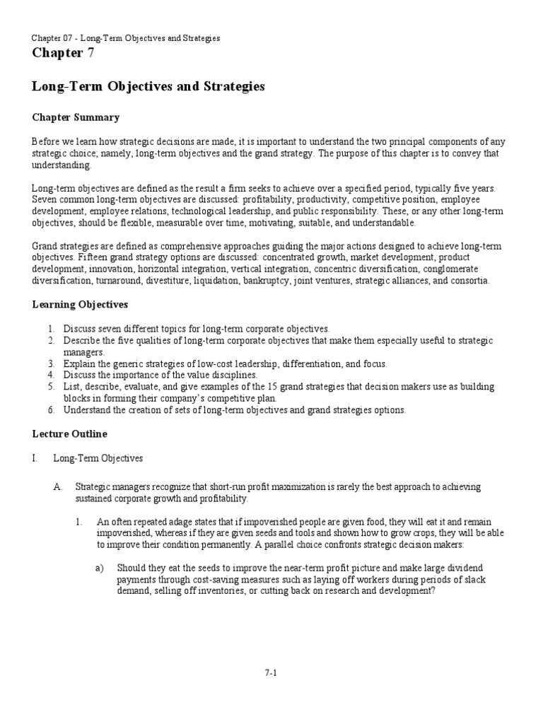 Chapter 5 - Long Term Objectives and Strategies | PDF | Strategic ...