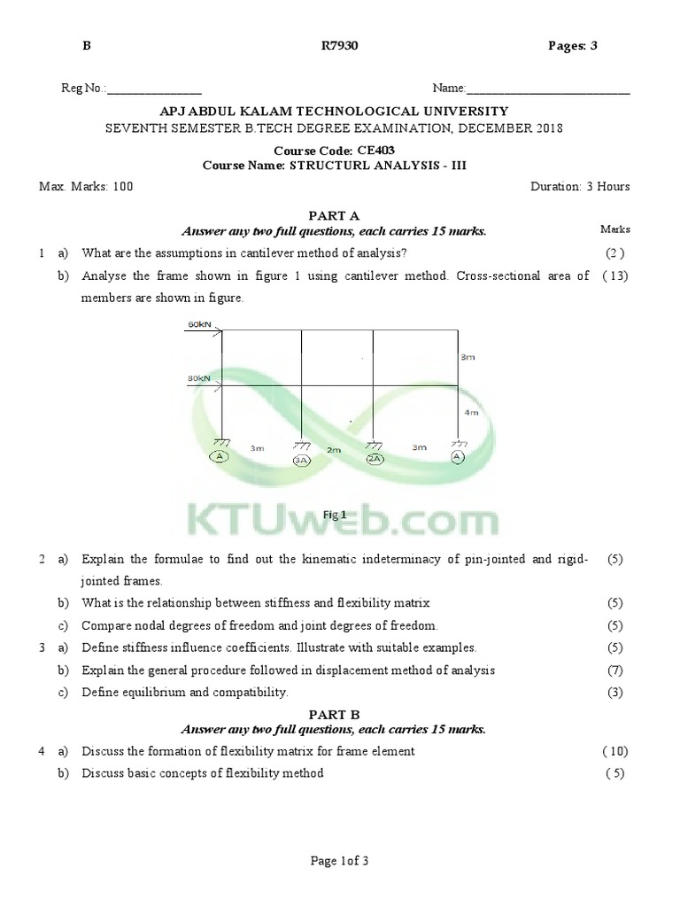 Answer Any Two Full Questions, Each Carries 15 Marks.: Reg No.: - Name | PDF | Stiffness | Analysis