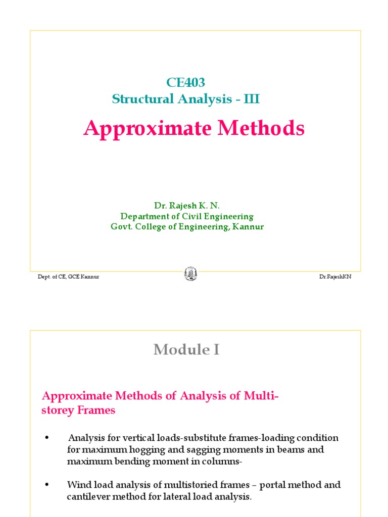 Approximate Methods: CE403 Structural Analysis - III | PDF | Bending | Structural Analysis