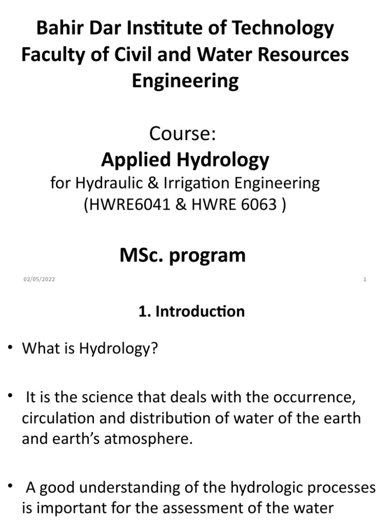 Bahir Dar Institute of Technology Faculty of Civil and Water Resources ...