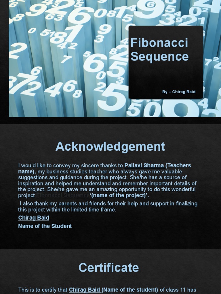 Fibonacci Sequence: by - Chirag Baid | PDF | Mathematical Objects | Mathematical Concepts