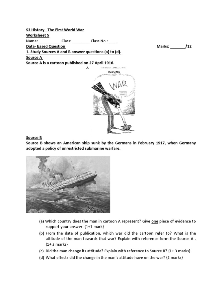 S3 History - The First World War WS5 | PDF | World War I | Global Politics
