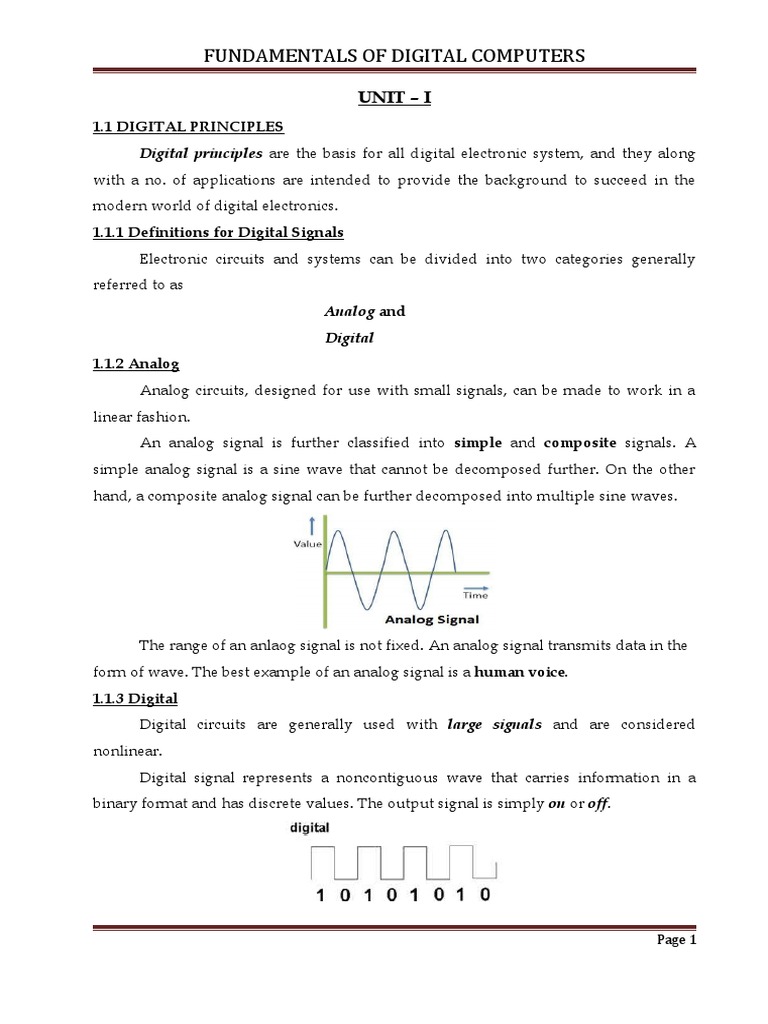 Fundamentals of Digital Computers: Unit - I | PDF | Digital Signal | Binary Coded Decimal