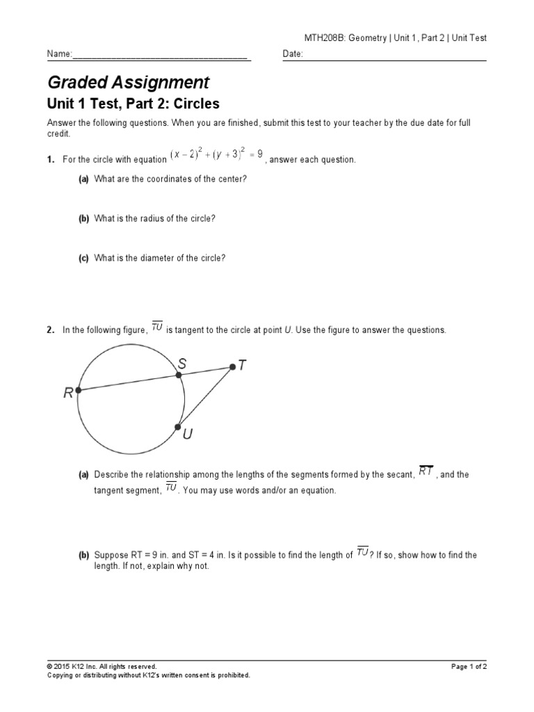 Graded Assignment: Unit 1 Test, Part 2: Circles | PDF | Science ...