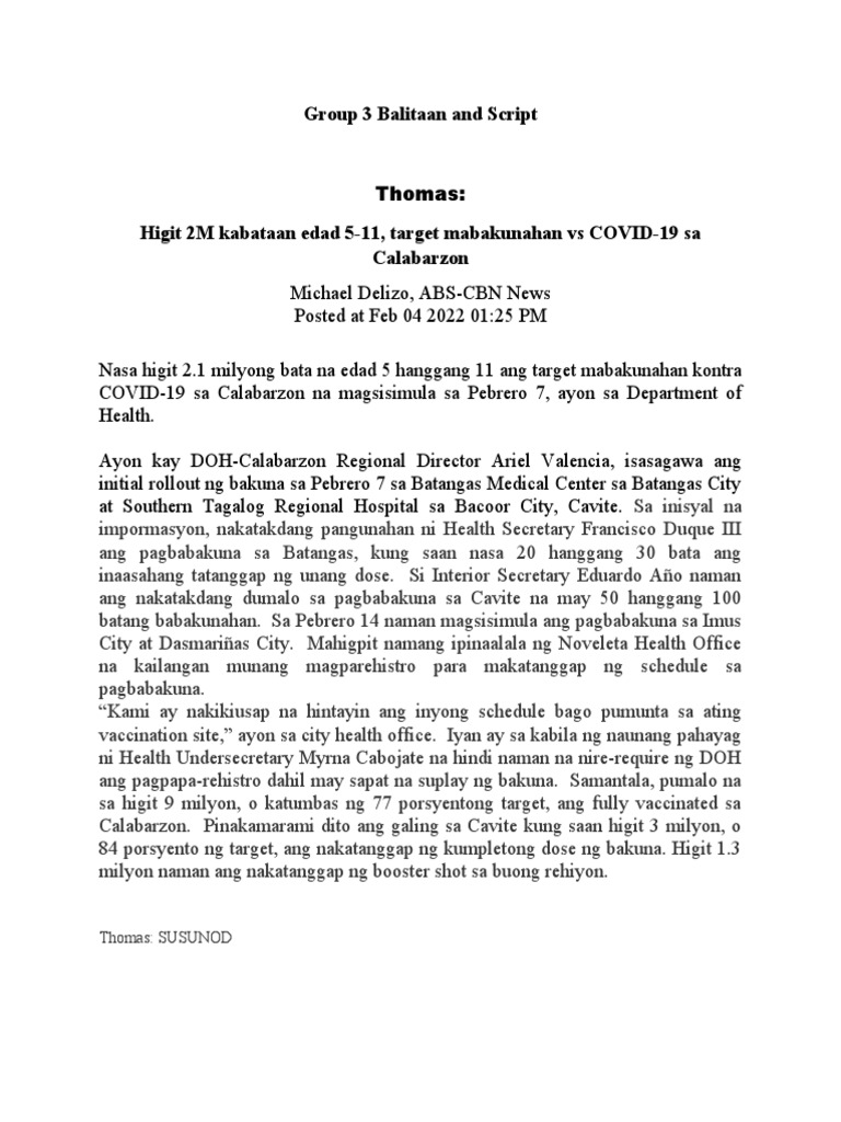 Balitaan GRP 3 Script | PDF