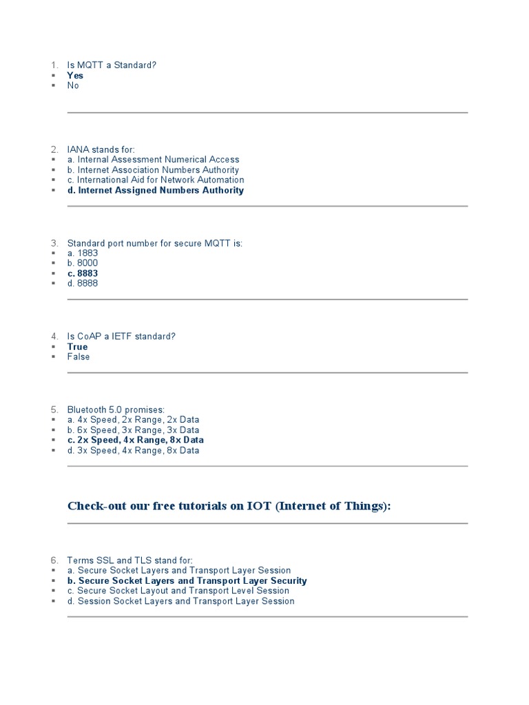 Iot MCQ | PDF | Computer Network | Transport Layer Security