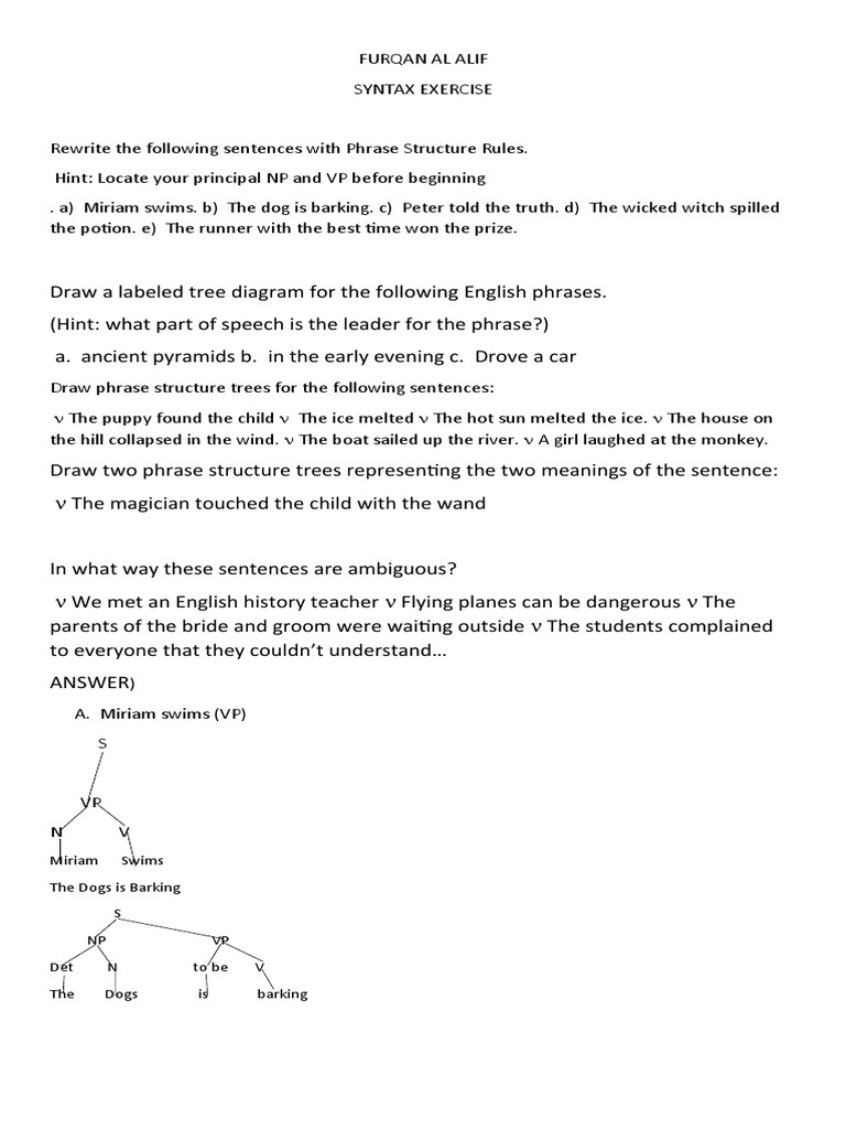 Al Alif Syntax Exercise | PDF | Phrase | Linguistics