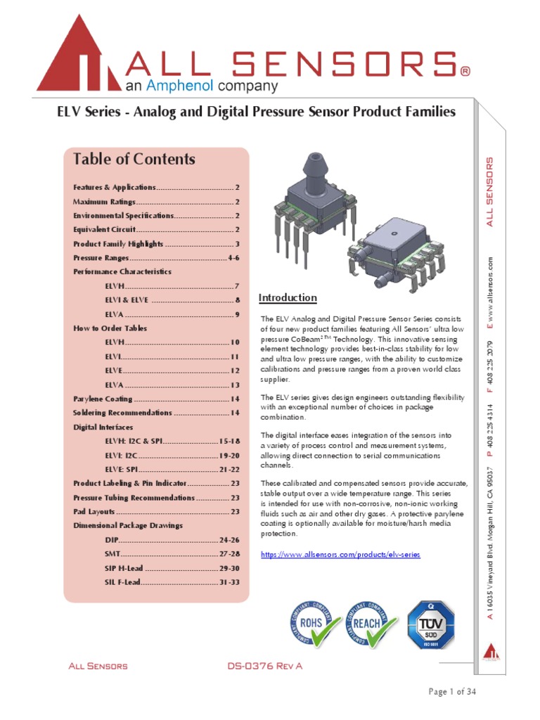 ELV Series - Analog and Digital Pressure Sensor Product Families | PDF ...